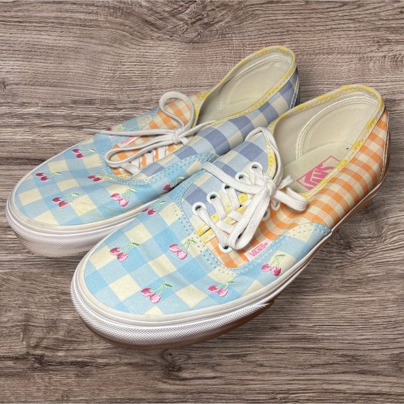 Vans | Shoes | Vans Pink Cherries Plain Gingham Check Authentic Womens ...